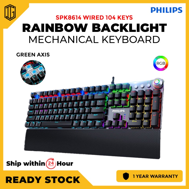 PHILIPS SPK8614 USB Wired High Performance Ergonomic Design RGB Rainbow ...
