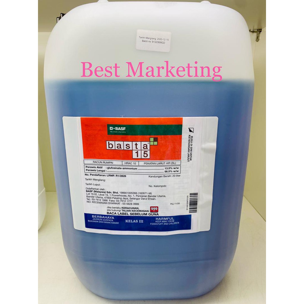 20LIT BASTA 15 BASF/ Glufosinate Ammonium 13.5% (1 order for 1 tong ...