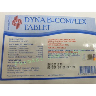Vitamin B Complex Komplek Dynapharm 10biji kuning | Shopee Malaysia