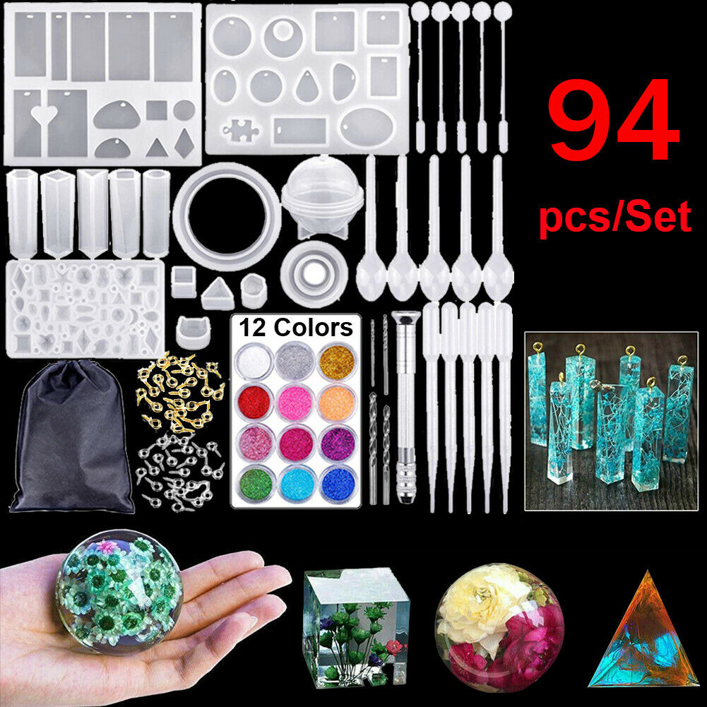 94pcs/Set Epoxy Resin Casting Silicone Mold Kit Jewelry Making Pendant ...