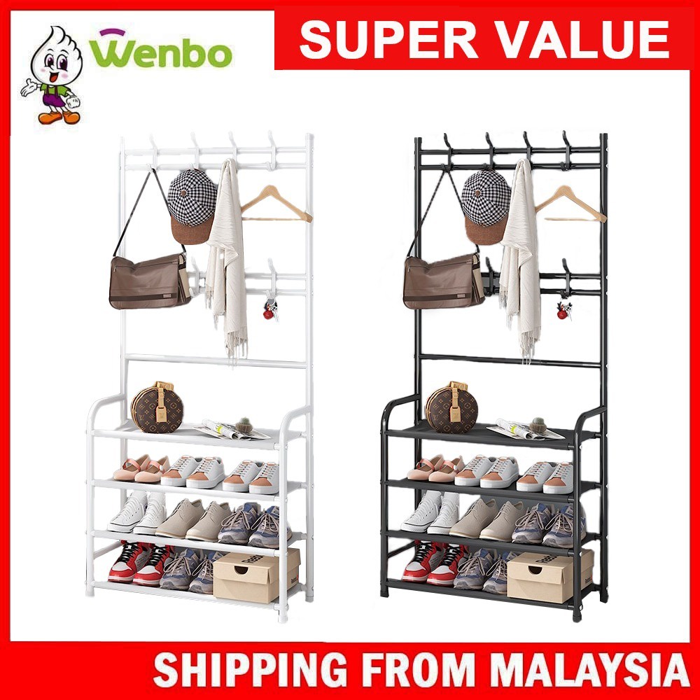 Wenbo 4 Tiers Multifunctional Coat Clothes Rack Bag Hanger Rack Shoe ...