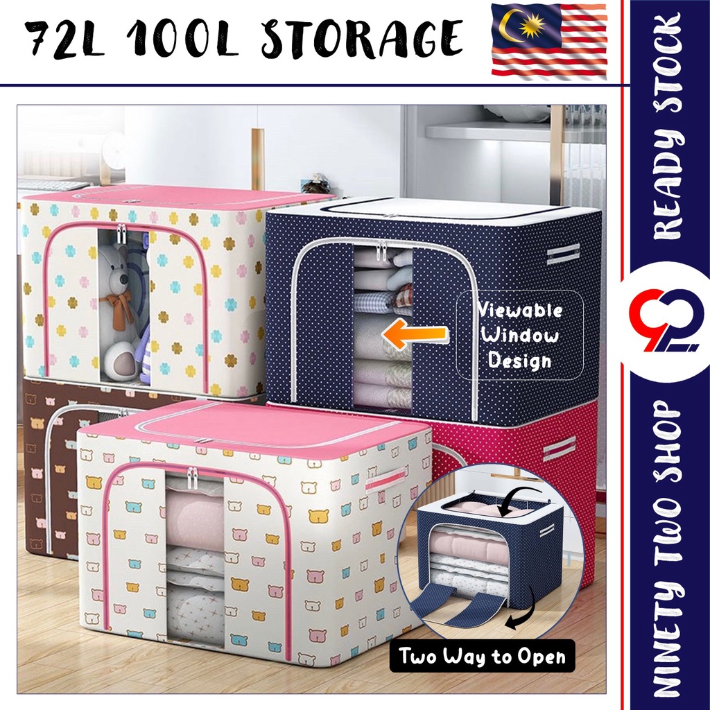 72L 100L Oxford Foldable Extra Large Detachable Cloth Storage Box Steel ...