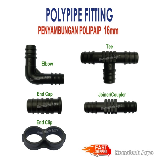 16mm 10pcs/pack Polypipe LDPE Connector Irrigation Fertigasi (Elbow, Tee, Joiner, End Cap, End ...