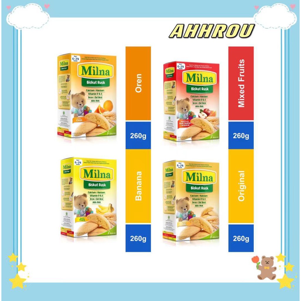 MILNA BABY RUSK 260G (ORIGINAL/BANANA/MIXED FRUITS/ORANGE) | Shopee ...