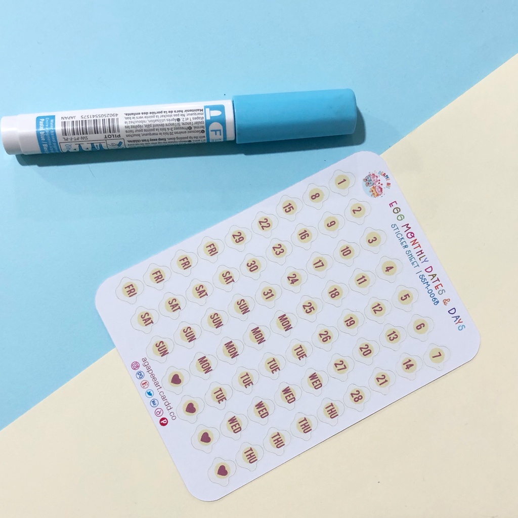 EGG MONTHLY DATES & DAYS Sticker Sheet - Neat dates & days stickers ...