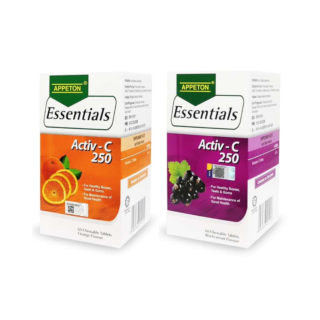 APPETON Essentials Activ-C 250mg Orange / Blackcurrant 60's | Shopee ...
