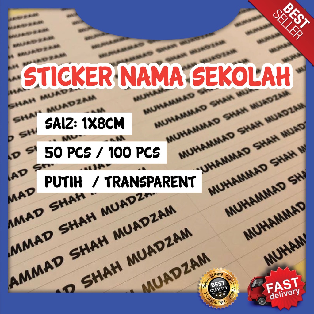 100 PCS STICKER LABEL NAMA SEKOLAH | STICKER NAMA BUKU SEKOLAH | STIKER ...