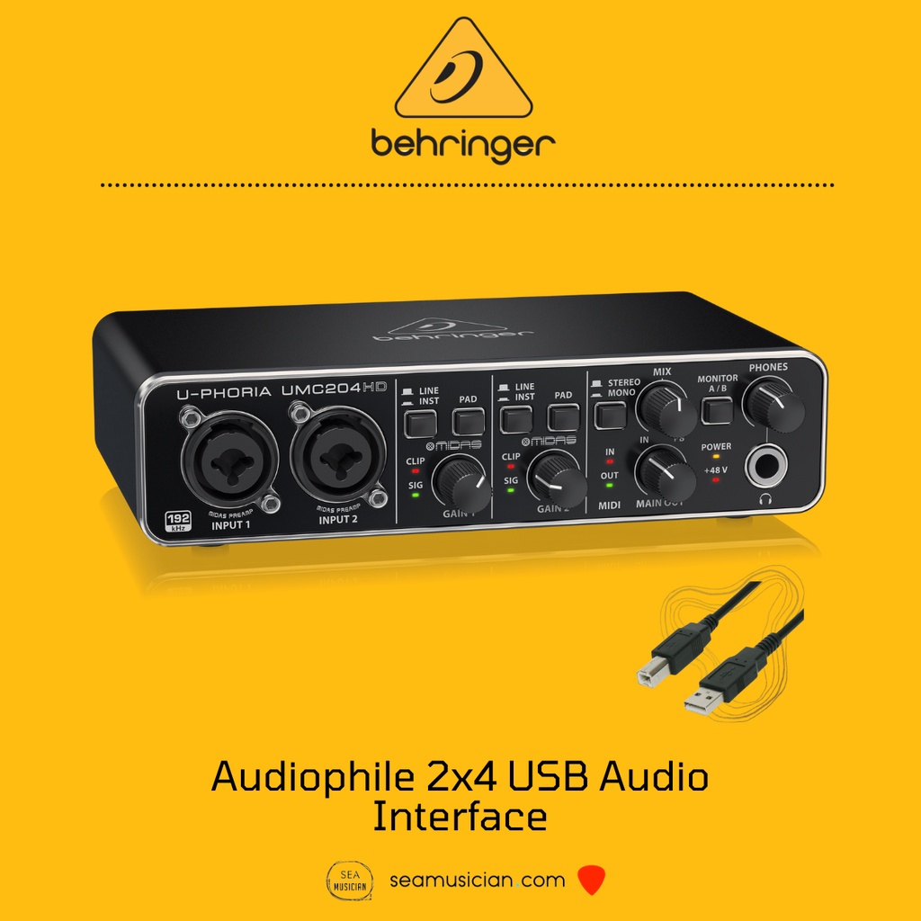 BEHRINGER UMC-204HD U-PHORIA 2IN 4OUT USB AUDIO INTERFACE WITH MIDAS ...