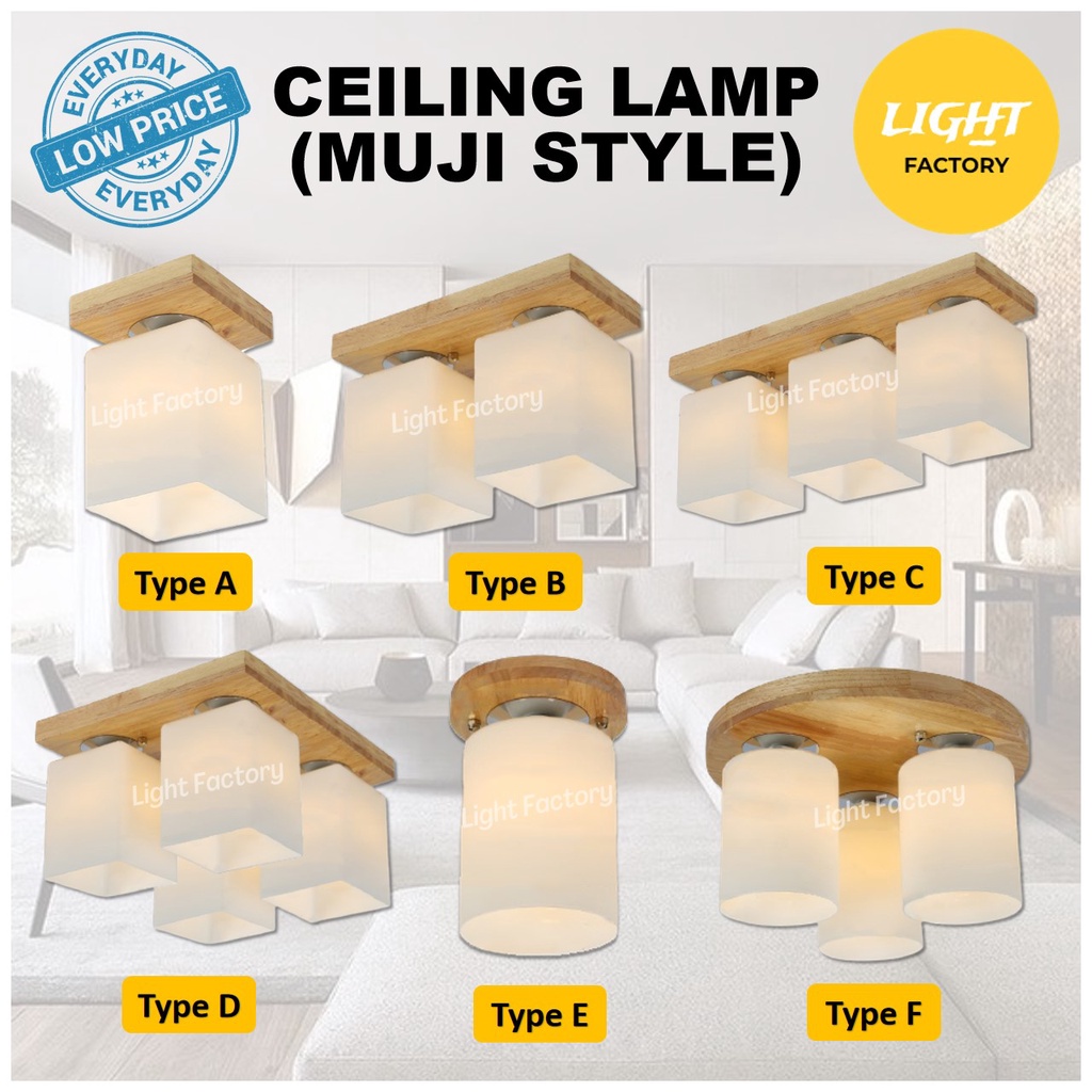 MUJI Style Cylinder Cube Wooden Ceiling Light E27 Bulb Holder Frosted ...