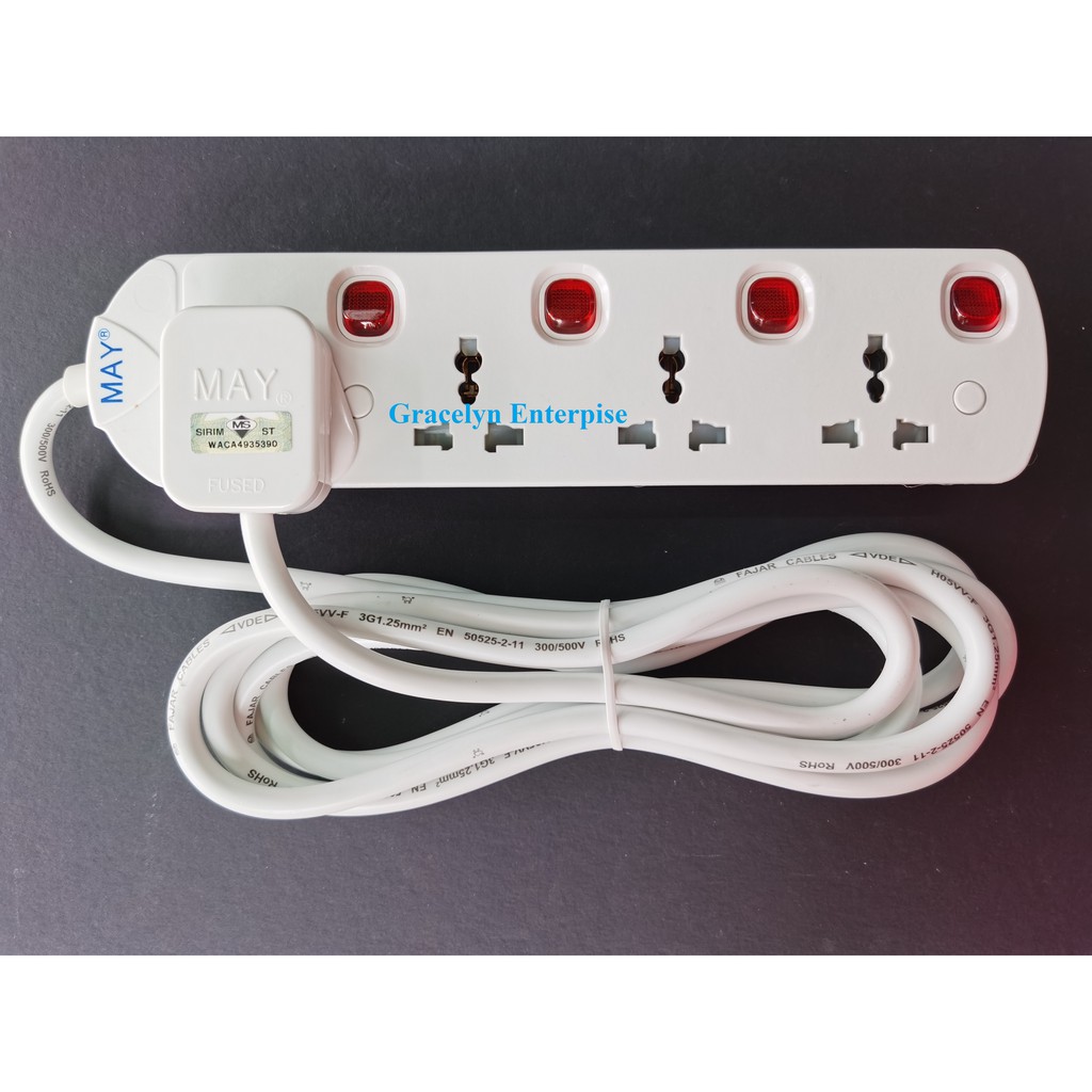 MAY MA1134 > MULTIPLE EXTENSION TRAILING SOCKET PLUG ADAPTER (4 GANG 3 ...