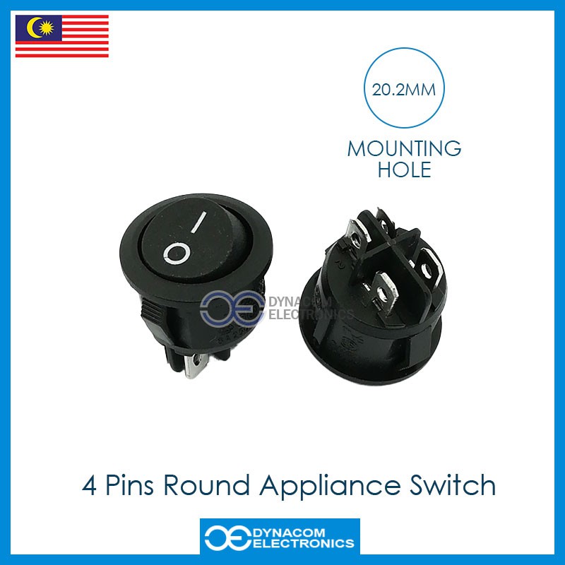 4-Pins ON/OFF Round Rocker Appliance Switch For Cooker Vacuum Cleaner ...
