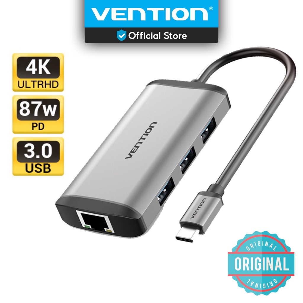 Vention USB C Dongle Hub 5-in-1 4K USB-C to HDMI RJ45 Ethernet USB 3.0 ...