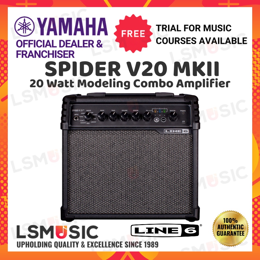 Line 6 Spider V20 MKII 8" 20 Watt Modeling Combo Amplifier for Electric ...