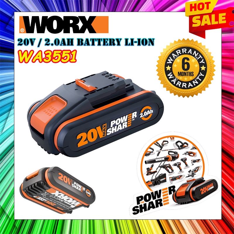 WORX WA3551 20V 2.0Ah Battery LI-ION ( Build In Battery Life Indicator ...