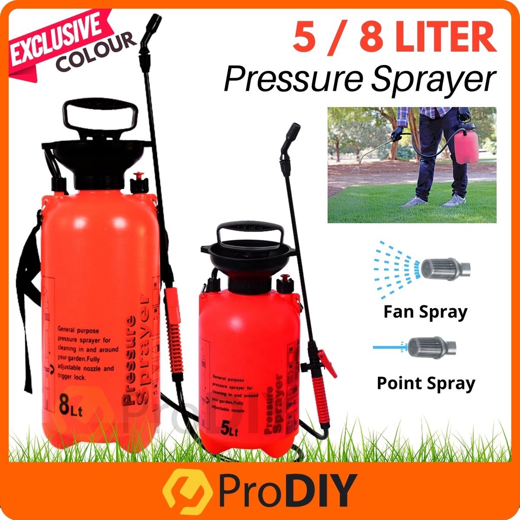 RED 5 / 8 Litre Pressure Sprayer Pump Garden Sprayer and Plastic ...