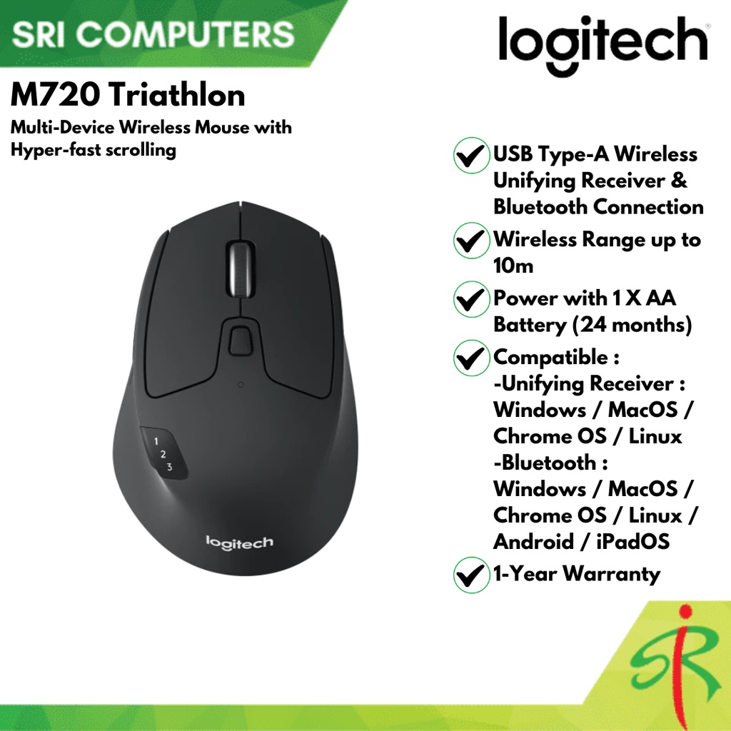 Logitech M720 Triathlon Multi-Device Wireless Mouse [1-YEAR WARRANTY ...