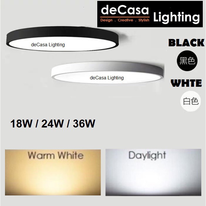 Black / White Casing Modern 36W/24W/18W LED Ceiling Light Modern Round ...