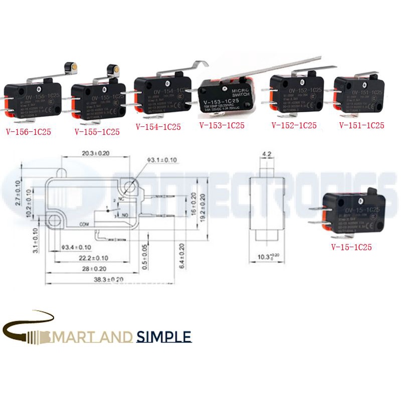 SPDT- NO NC Micro switch Stroke Limit Switch SS-V15 250v 10A | Shopee ...
