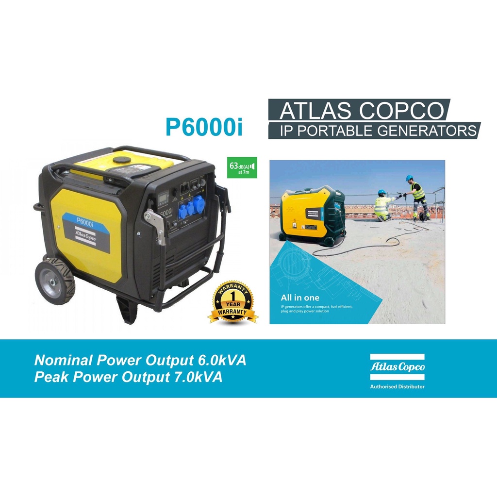 Atlas Copco 230V 6.0kVA Inverter Silent Portable Generator | Shopee ...