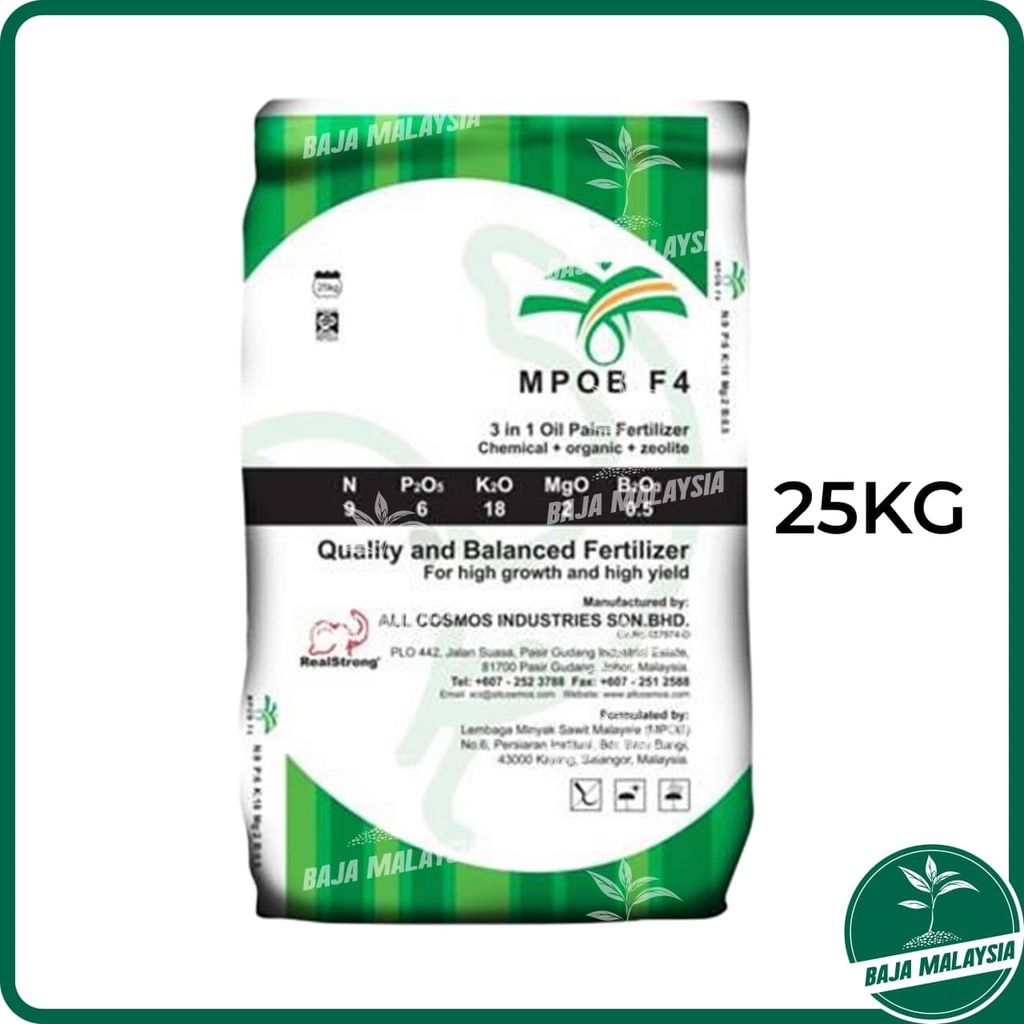 Real Strong MPOB F4 Bio-Chemical Fertilizer NPKMB 9-6-18-2+0.5 25KG ...