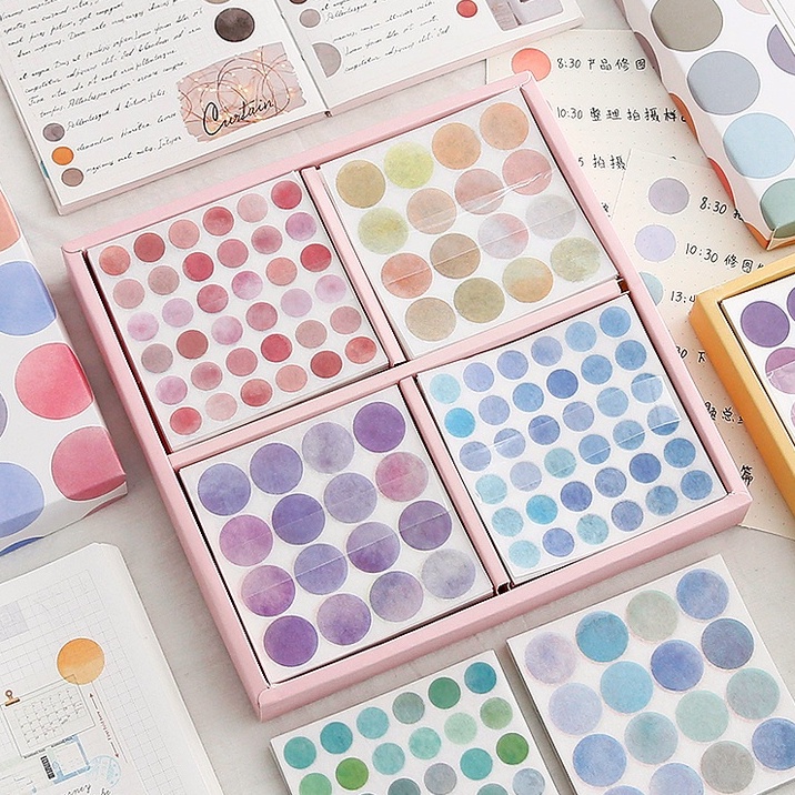 MUMU Basic Color Watercolor Polka Dot DIY Deco Sticker Packs | Shopee ...