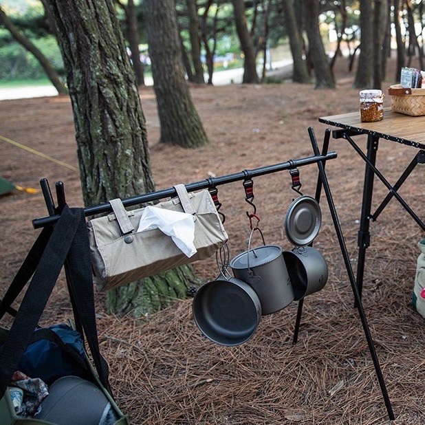 Camping Hanging Rack Aluminum Alloy Cookware Hanging Rack Picnic Bowl ...