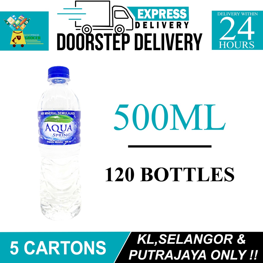 AQUA SPRING MINERAL WATER - 500ML X 24 BOTTLES (120 BOTTLES) | Shopee ...