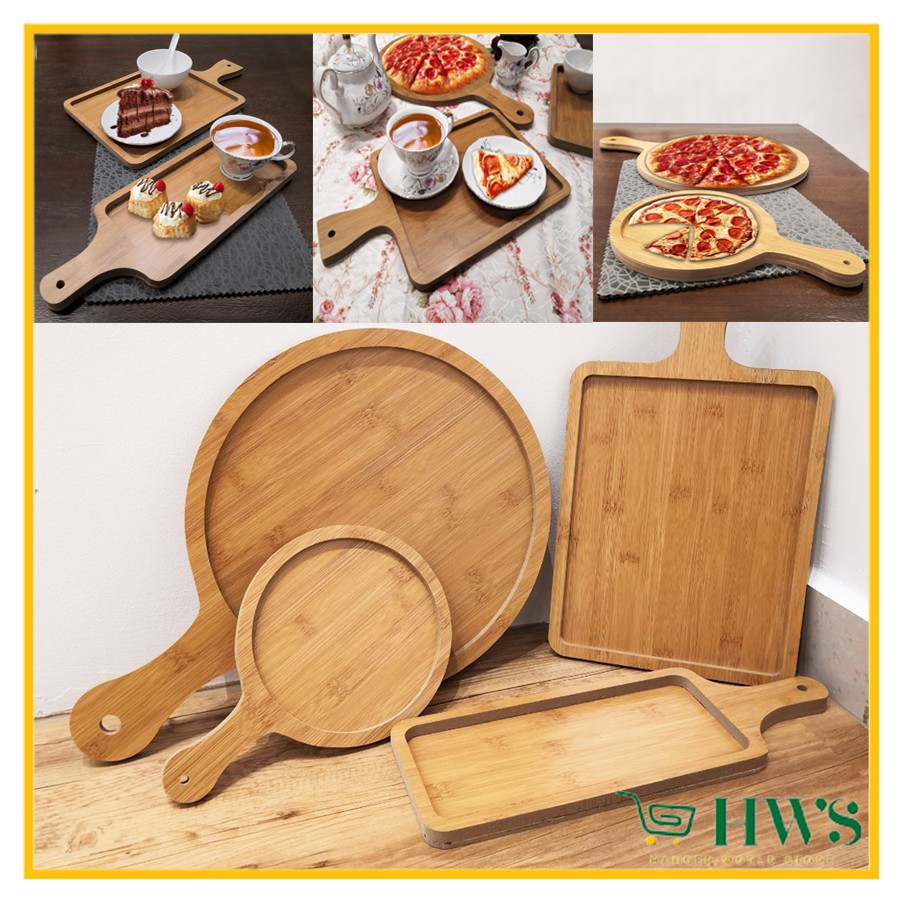 HWS DULANG KAYU PIZZA PIRING KAYU WOODEN PADDLE SERVING TRAY, ROUND ...
