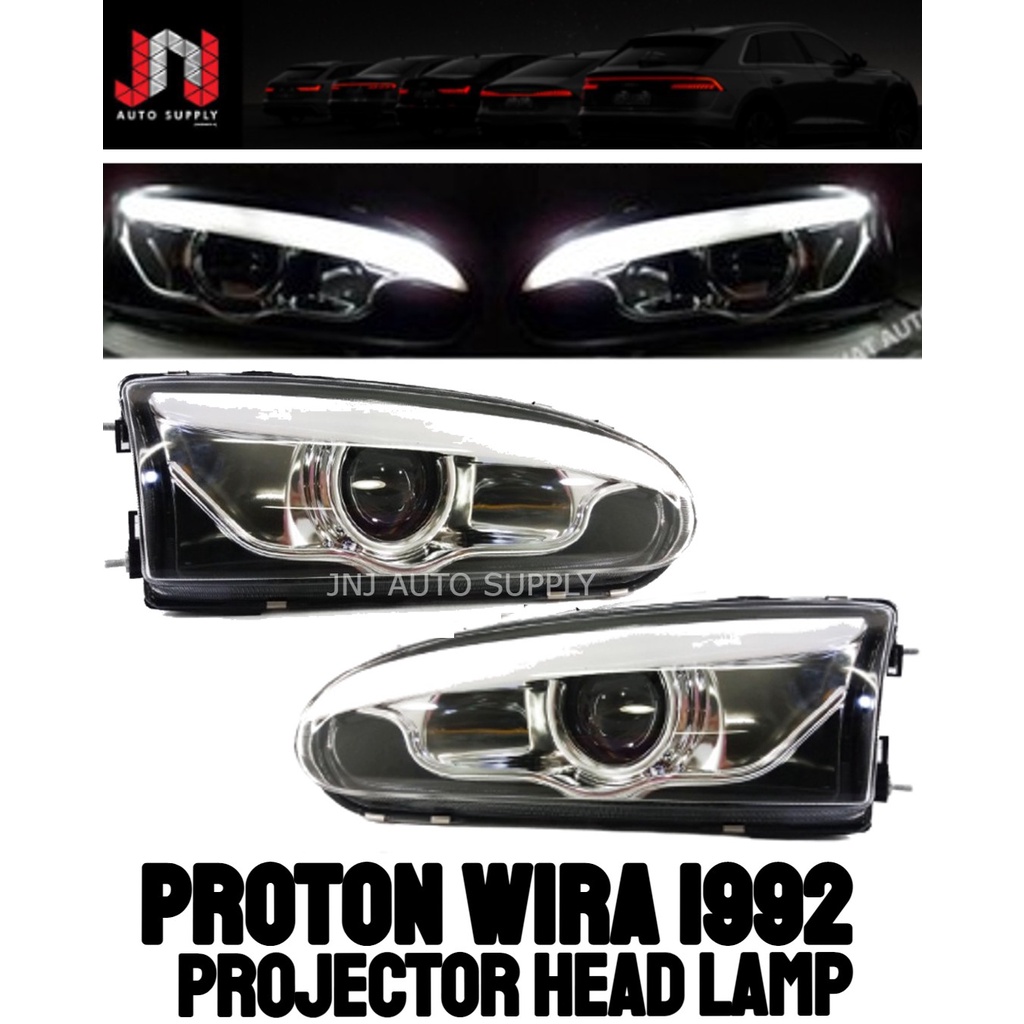 Proton wira projector head lamp set (black w/hilow beam) | Shopee Malaysia