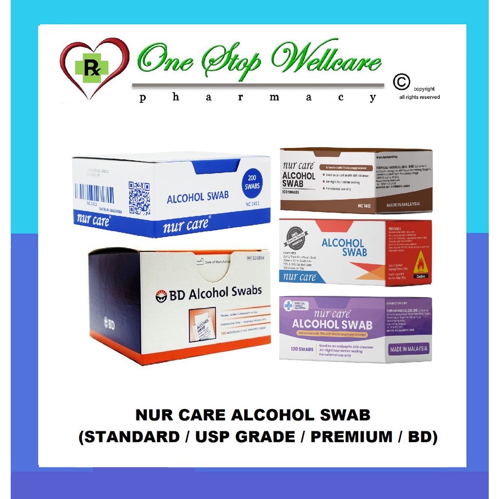 NUR CARE ALCOHOL SWAB (STANDARD / USP GRADE / PREMIUM / BD) 100'S / 200 ...