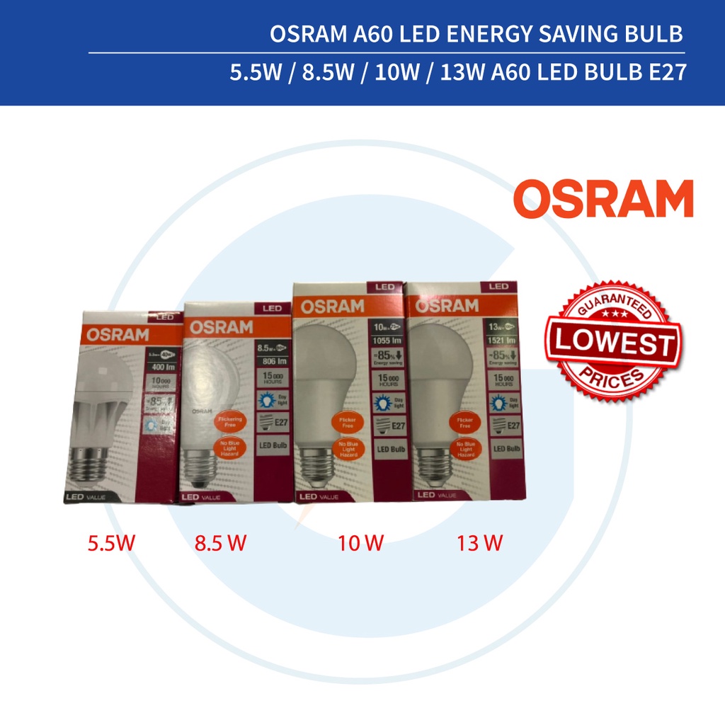 OSRAM A60 LED ENERGY SAVING BULB - 5.5W / 8.5W / 10W/ 13W A60 LED BULB E27 | Shopee Malaysia