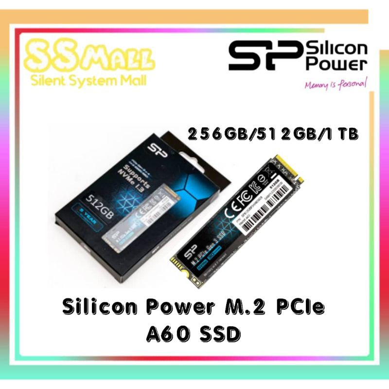 Silicon Power A60 NVMe PCIe Gen3x4 M.2 2280 SSD 256GB/ 512GB/ 1TB Solid ...