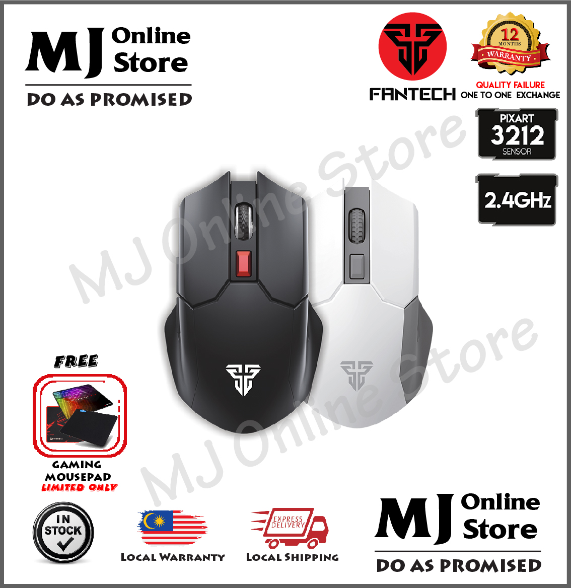 Fantech WG11 Cruiser 2400 DPI Wireless 2.4GHz Pro Silent Gaming Mouse ...