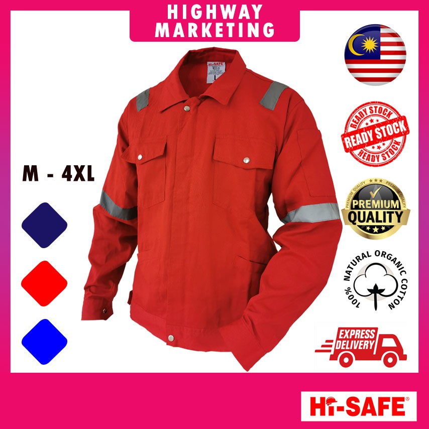 Hi-Safe Safety Workwear Jacket with Reflector Navy Blue/light Blue/Red ...
