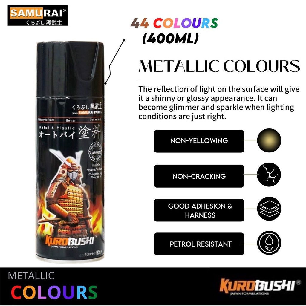 Samurai Spray Paint 44 Metallic Colours Motorcycle Aerosol Spray Paint ...