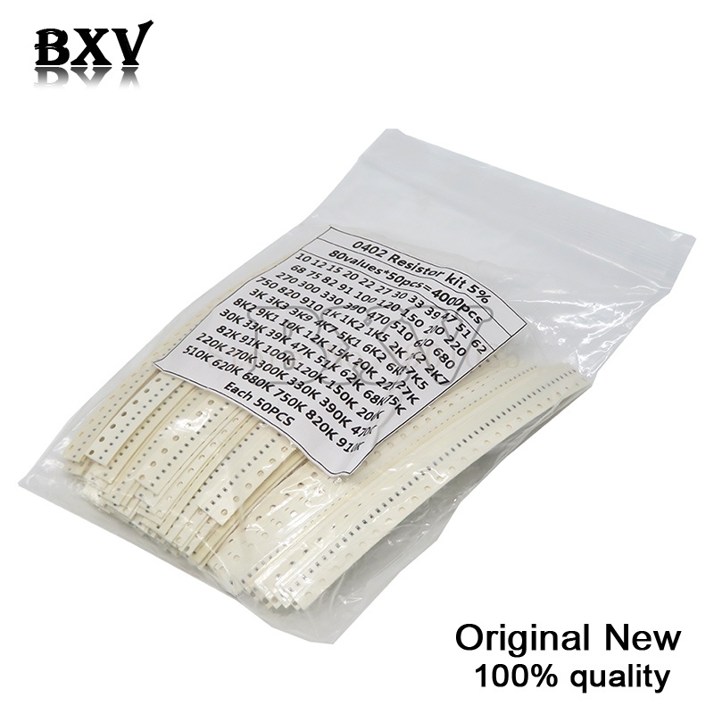 4000PCS 0402 SMD Resistor Kit Assorted Kit 10ohm-910K Ohm 5% 80ValuesX ...