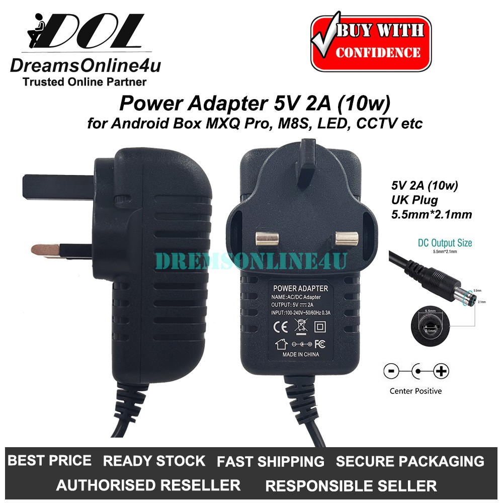 Replacement Power Adapter 5V 2A 5.5mm x 2.1mm for TV Android Box MXQ ...