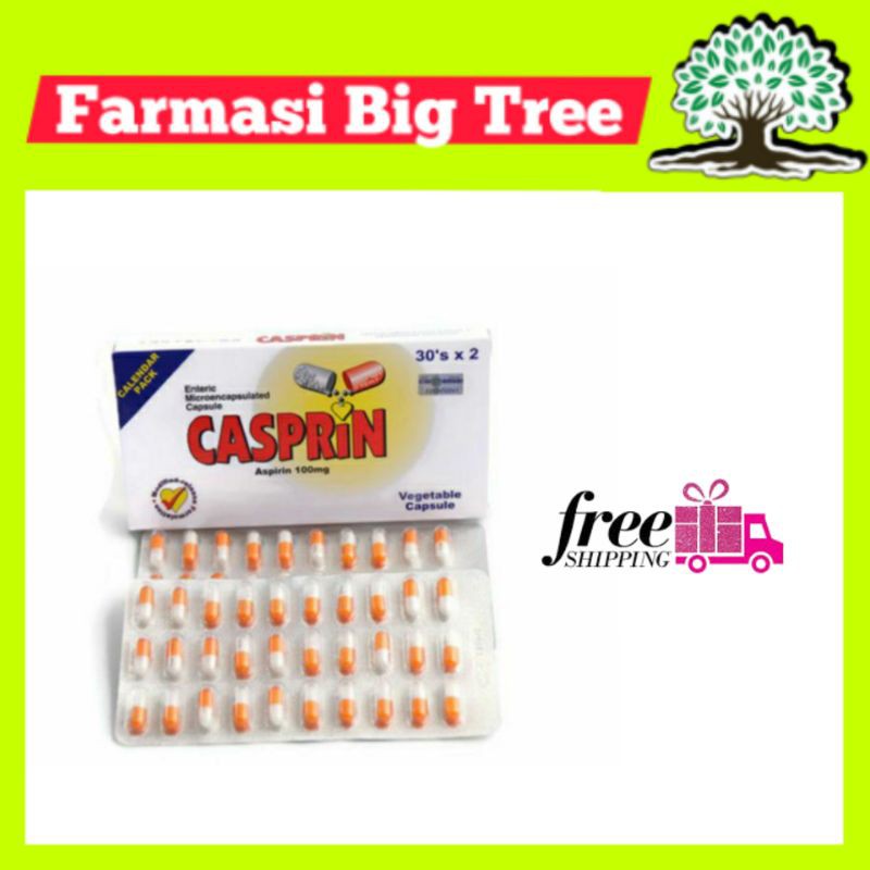 CASPRIN ASPIRIN 100MG VEGE CAPSULES 30S / 30SX2 -(cair darah) exp 8/23 ...