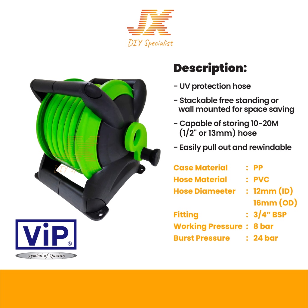 ViP Stackable Garden Hose Reel Set 20Meter 15Meter with wall mounting ...
