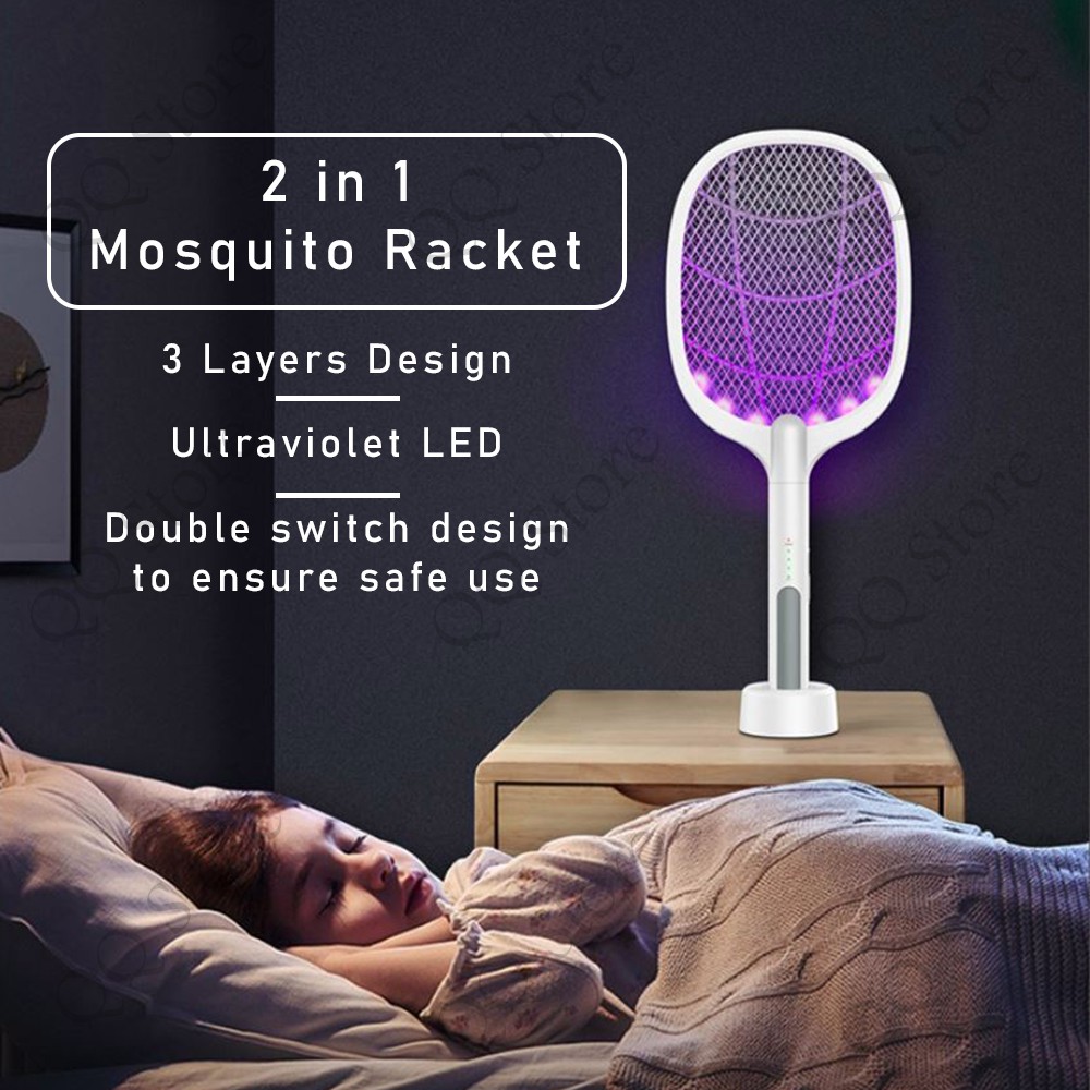 2in1 Electric Mosquito Racket Swatter USB Rechargeable Dual Mode ...