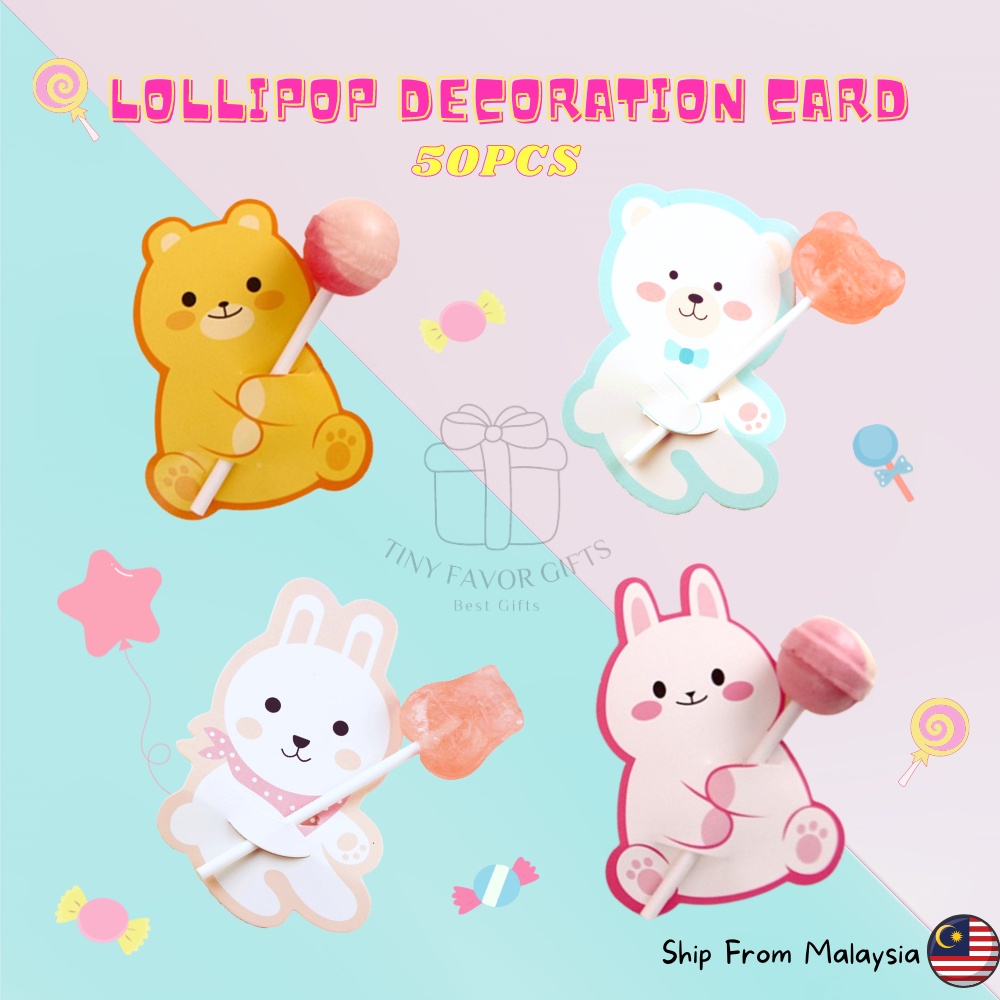 20/50pcs Lollipop decoration card holder Bear Bunny kids birthday party ...