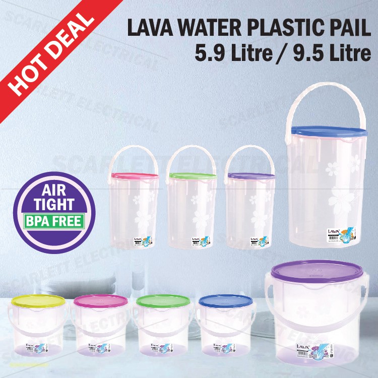 LAVA Water Plastic Pail Container Bucket BPA FREE AIRTIGHT 5.9L/9.5L ...