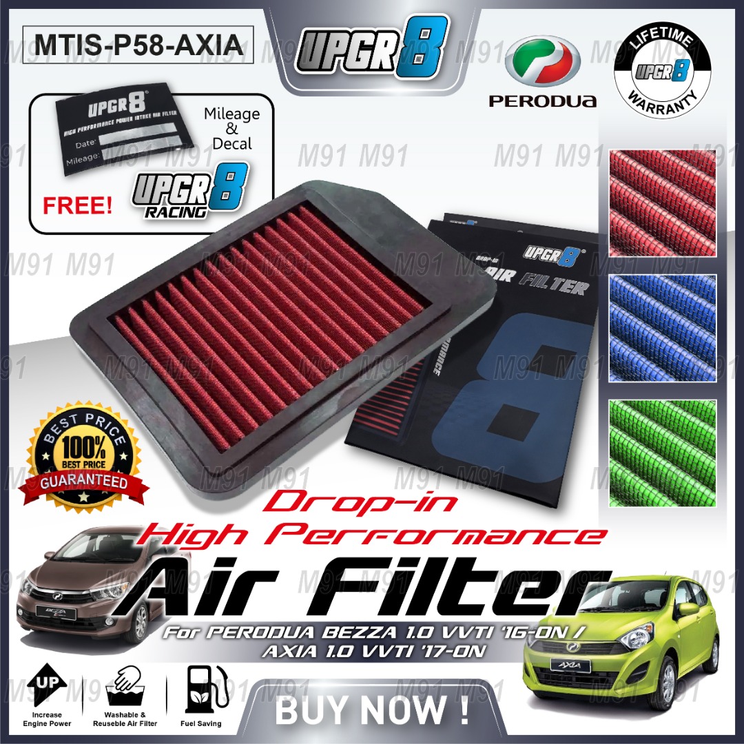 MTIS UPGR8 Washable Drop In Air Filter Performance Perodua BEZZA AXIA 1 ...