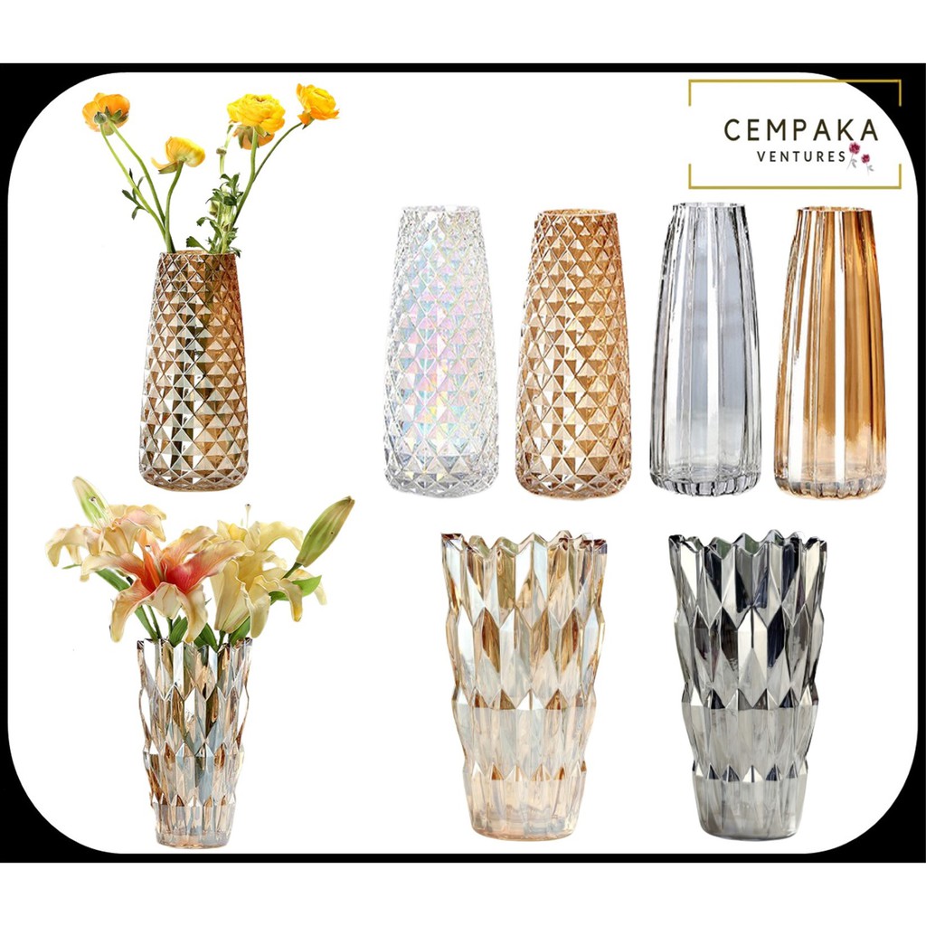 Pasu Glass Clear Glass Vase Nordic Vase Gold Vase Transparent Vase ...