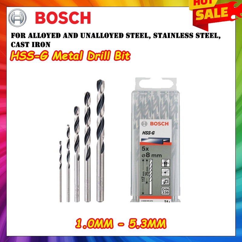 Bosch HSS-G Metal Drill Bit 1.0-5.3mm For Alloyed and Unalloyed Steel ...