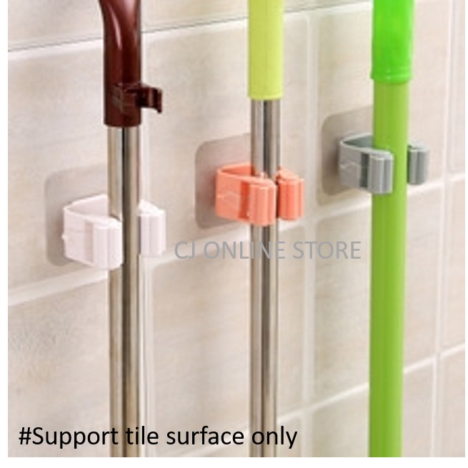 3pcs Mop Holder Sticker Bathroom Wall Self Adhesive Penyepit Penyapu ...