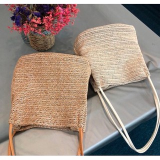 RATTAN TOTE HANDBAG / BEG TANGAN ROTAN Straw Beach Rattan Bags Linen ...
