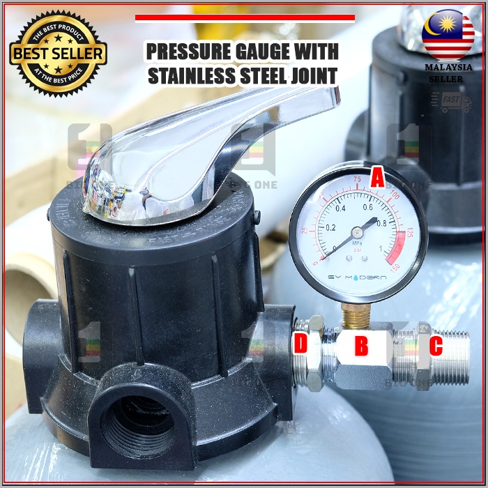 STAINLESS STEEL FRP WATER FILTER JOINT CONNECTOR WITH PRESSURE GAUGE ...