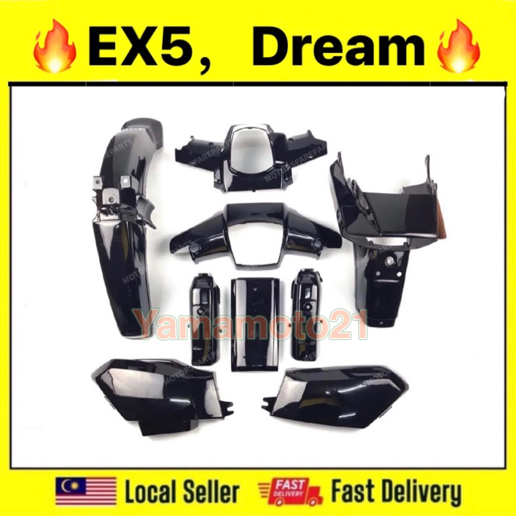 HONDA EX5 HIGH POWER HP EX5 DREAM FULL COVER SET COVERSET HITAM BLACK STRIPE STICKER STRIKE ...