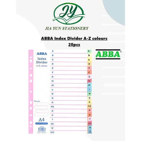 ABBA Index Divider A-Z colours -20pcs/pkt | Shopee Malaysia